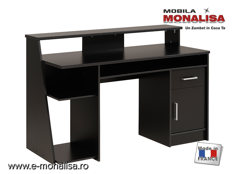 Birou Negru cu Etajera Office | Birouri cu Sertar, Etajera si Usa