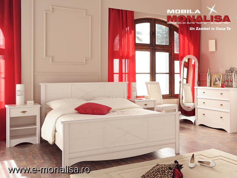 Dormitor Alb Clasic Marion - finisaj lemn Pin si elemente MDF